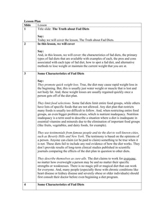 Fad diets lesson plan | DOC
