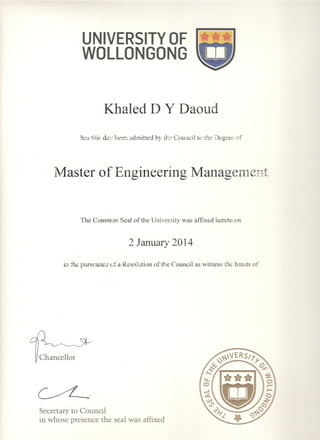 UOW MEM Degree Khaled Daoud 2014 | PDF