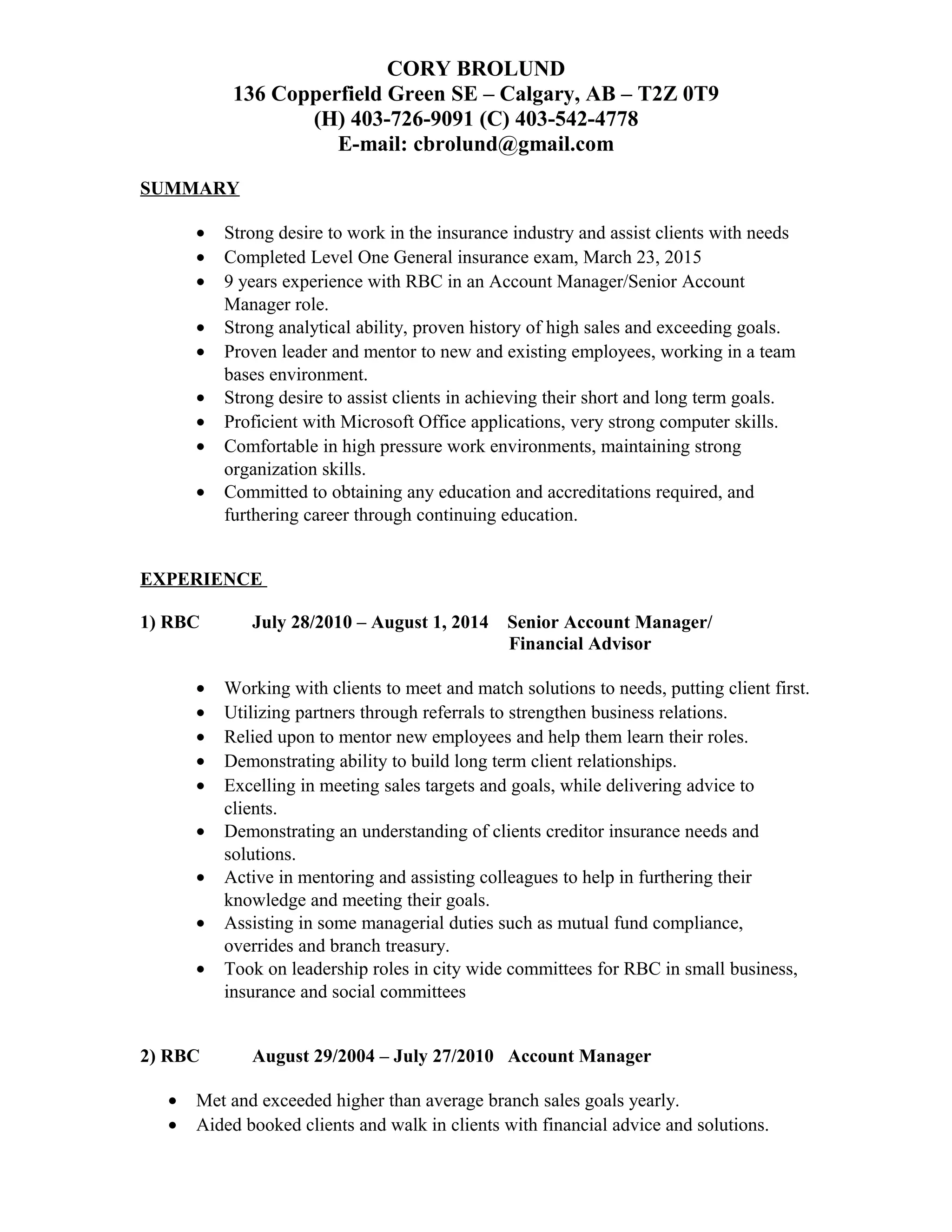 insuranceresume | DOC