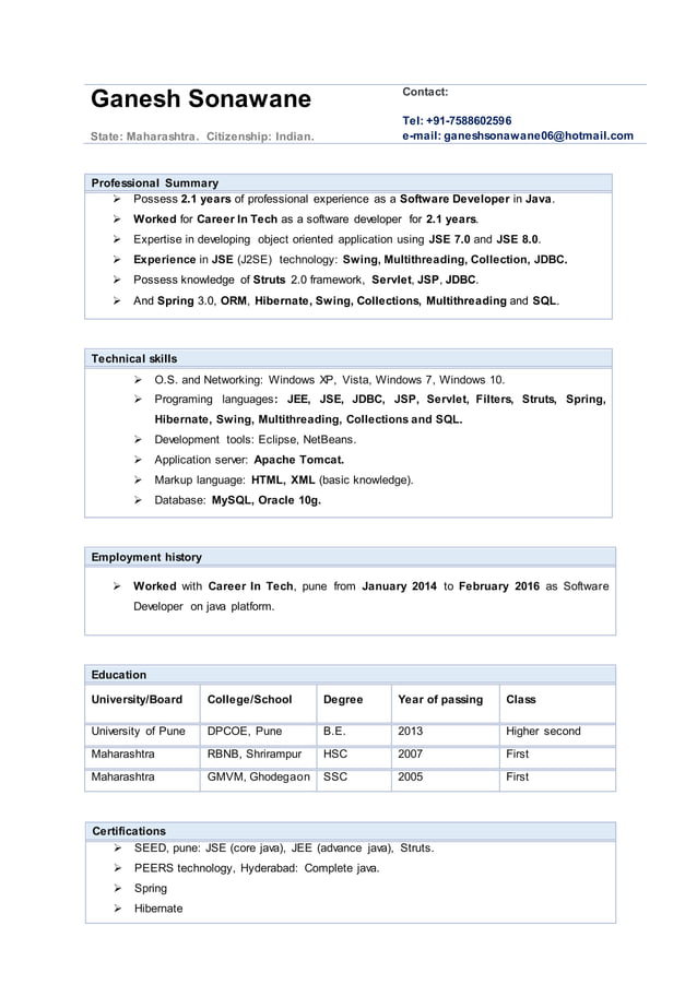 Ganesh Sonawane Resume CIT | PDF