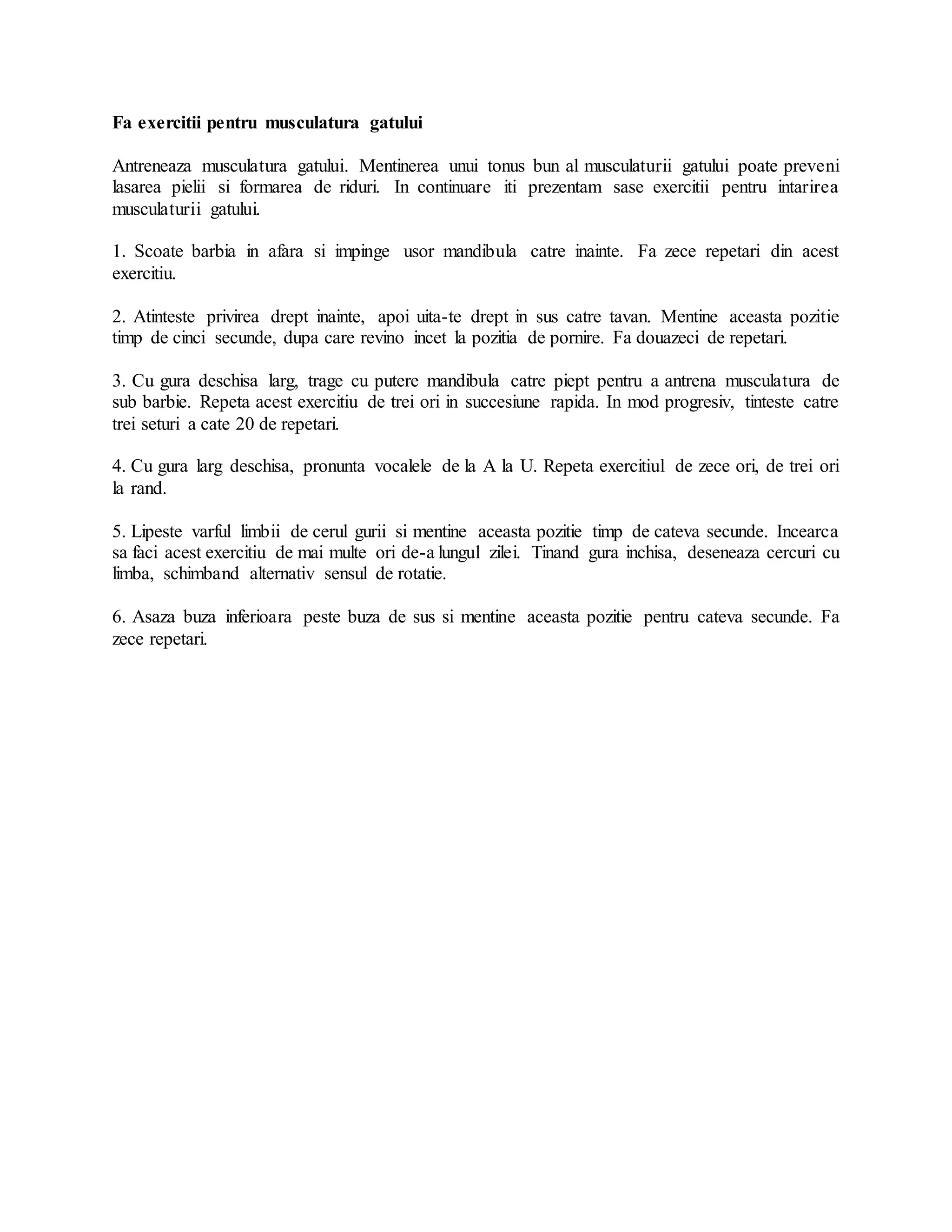 Fa exercitii pentru musculatura gatului | DOCX
