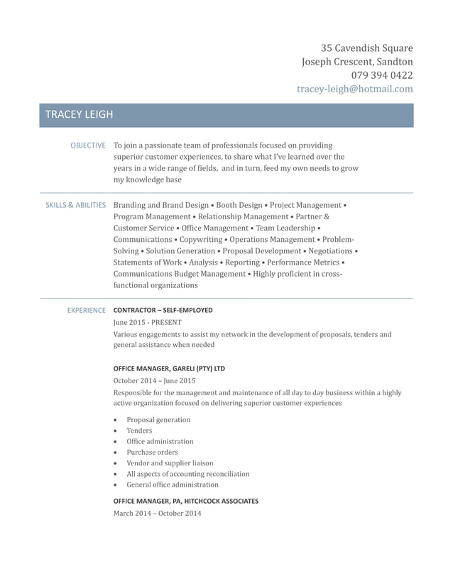 Tracey Leigh Resume | PDF | Business Administration | Business