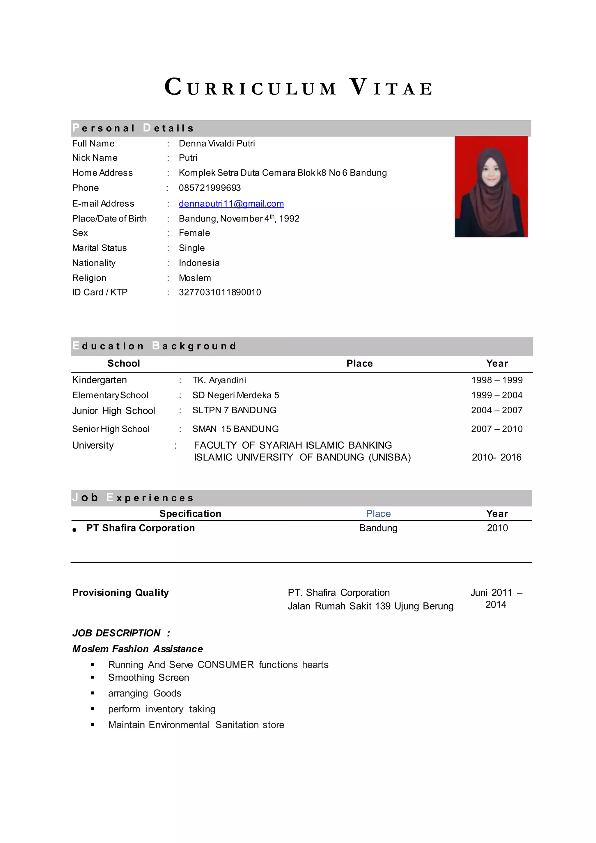 CV PUTRI 1 | PDF