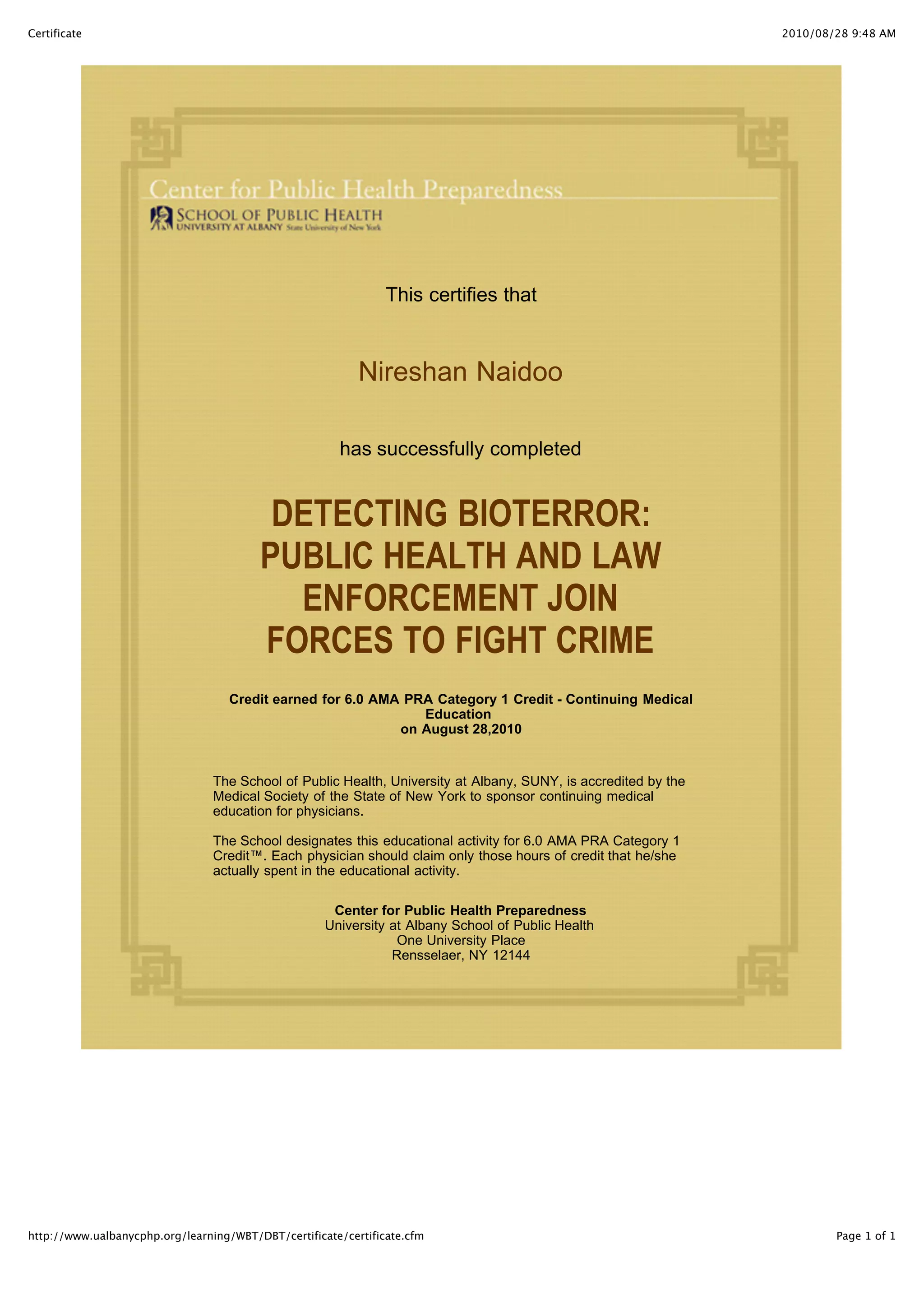 bioterror certificate | PDF