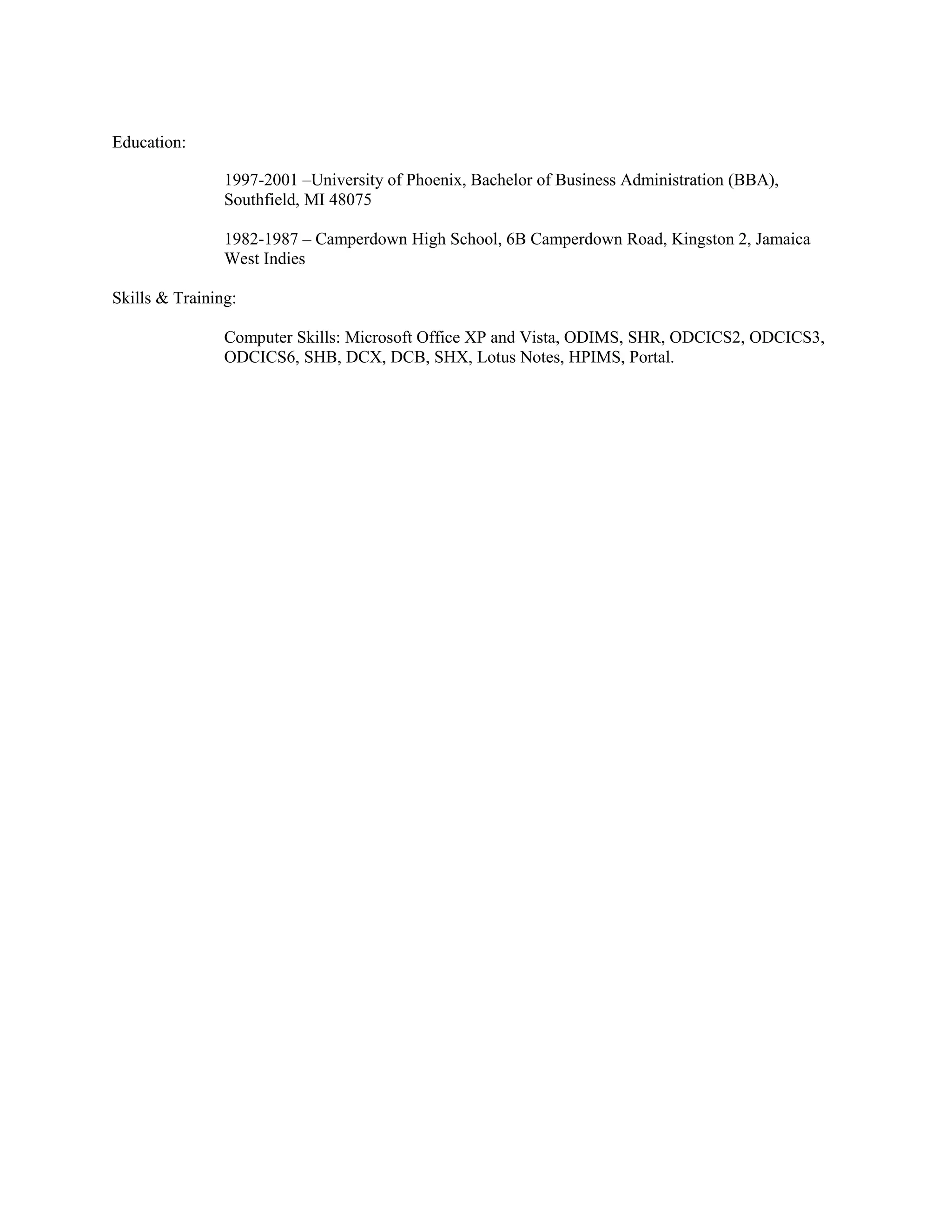 Arlene Duncan Resume | DOC