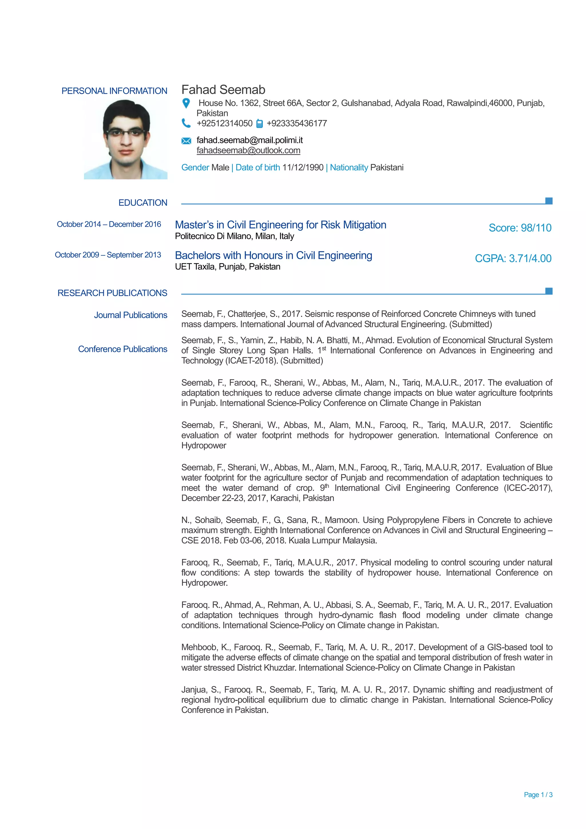 Fahad seemab Research Curriculum Vitae | PDF