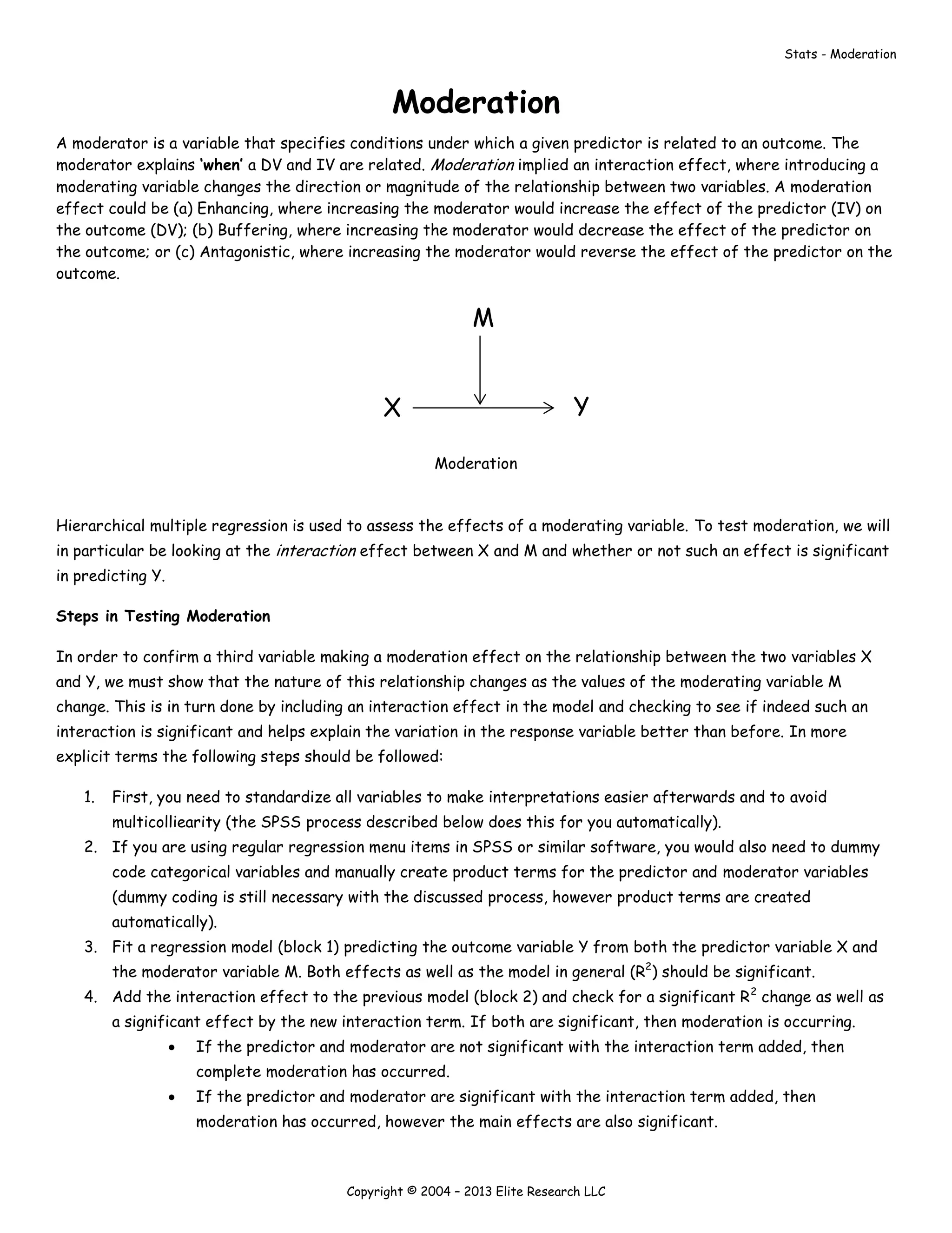 Moderation and Meditation conducting in SPSS | PDF