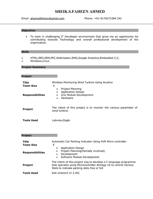 Faheen resume | PDF | Resume Writing and Advice | Job Search