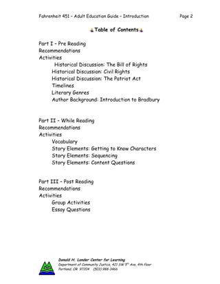Fahrenheit 451 Adult Education Guide 2003 | DOC