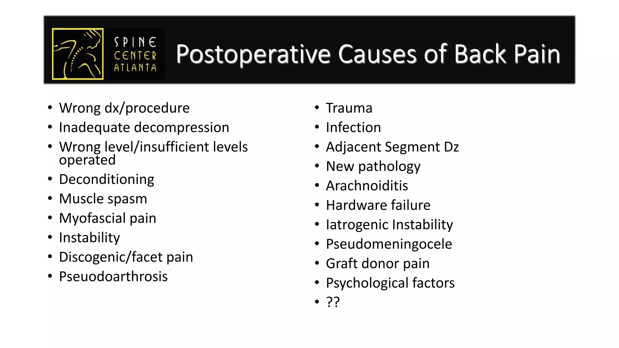 Failed back surgery syndrome - A comprehensive overview | PPTX