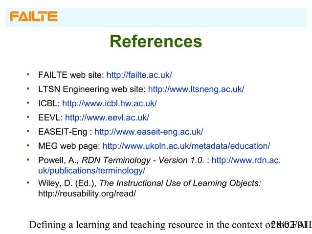 Failte learning objects: how they are defined | PPT