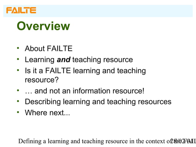 Failte learning objects: how they are defined | PPT