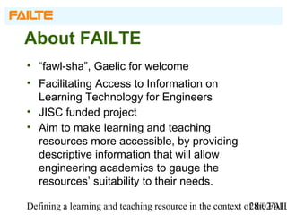 Failte learning objects: how they are defined | PPT