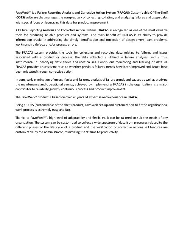 FRACAS - Failure reporting analysis and corrective action system