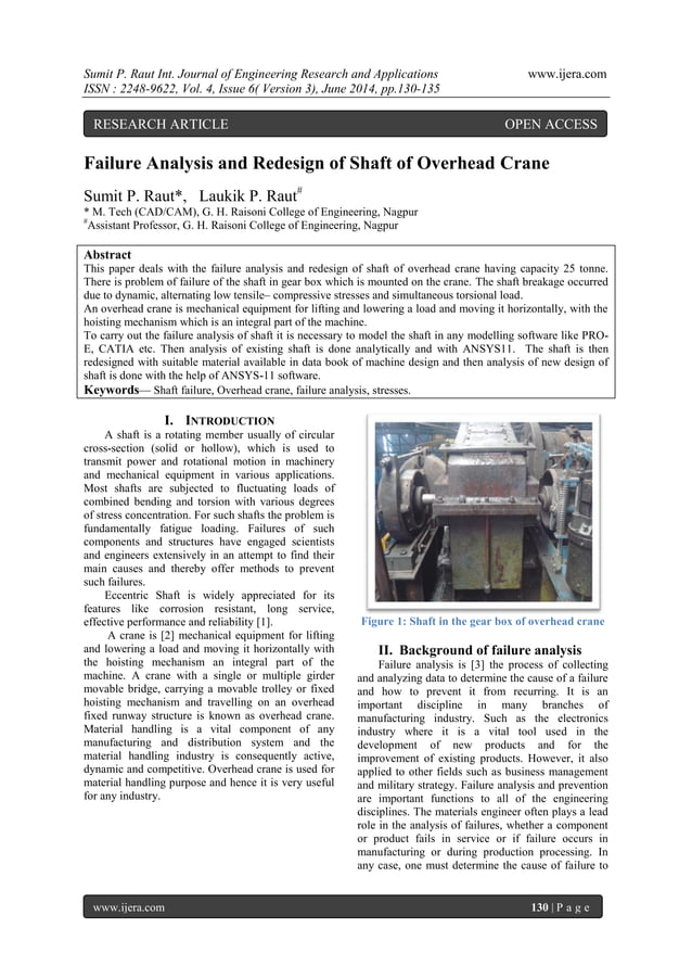 Failure analysis and redesign of shaft of overhead crane | PDF