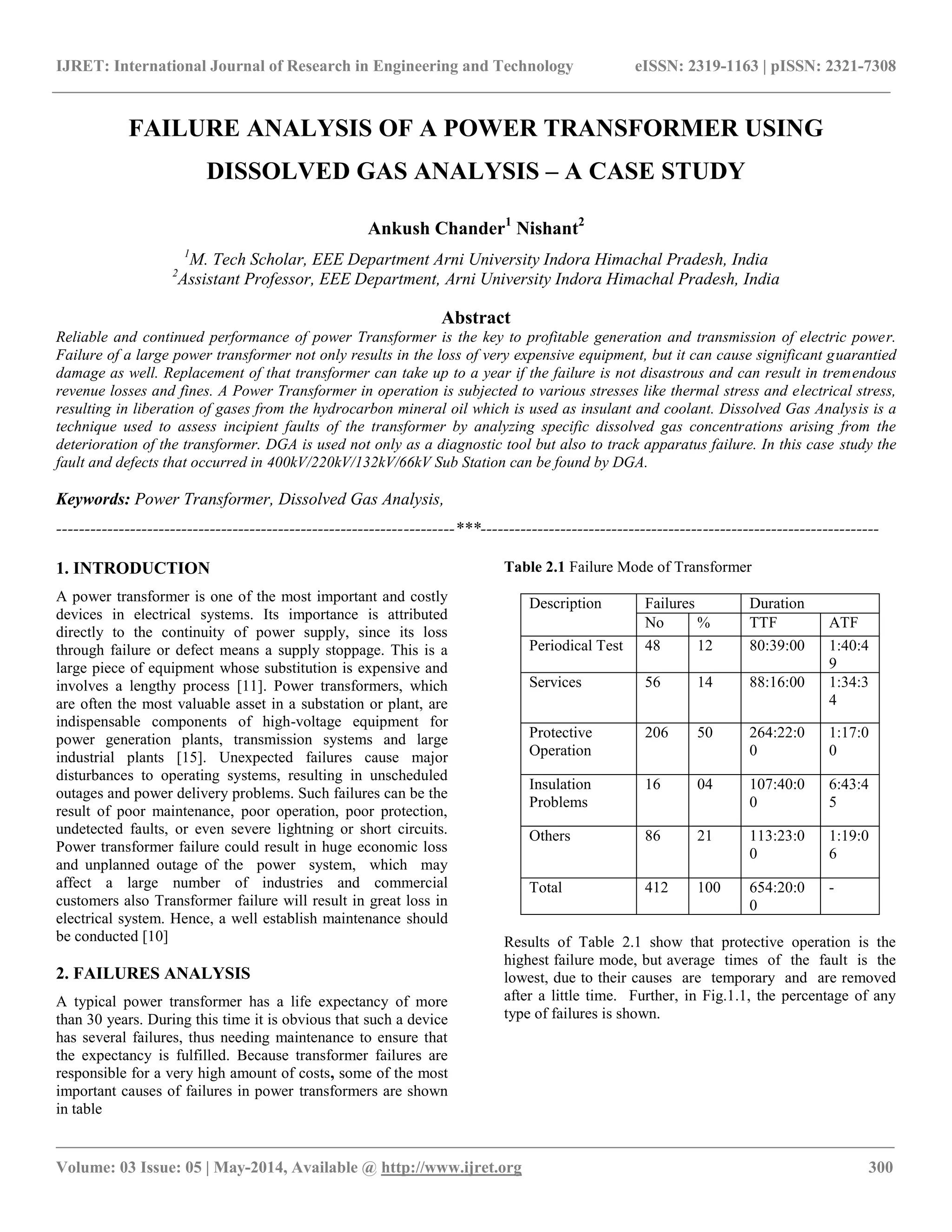Failure analysis of a power transformer using dissolved gas analysis – a case study | PDF ...