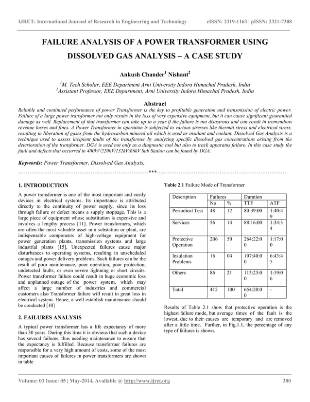 Failure analysis of a power transformer using dissolved gas analysis – a case study | PDF ...