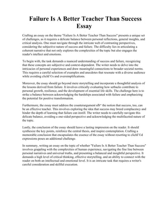 Failure Is A Better Teacher Than Success Essay | PDF