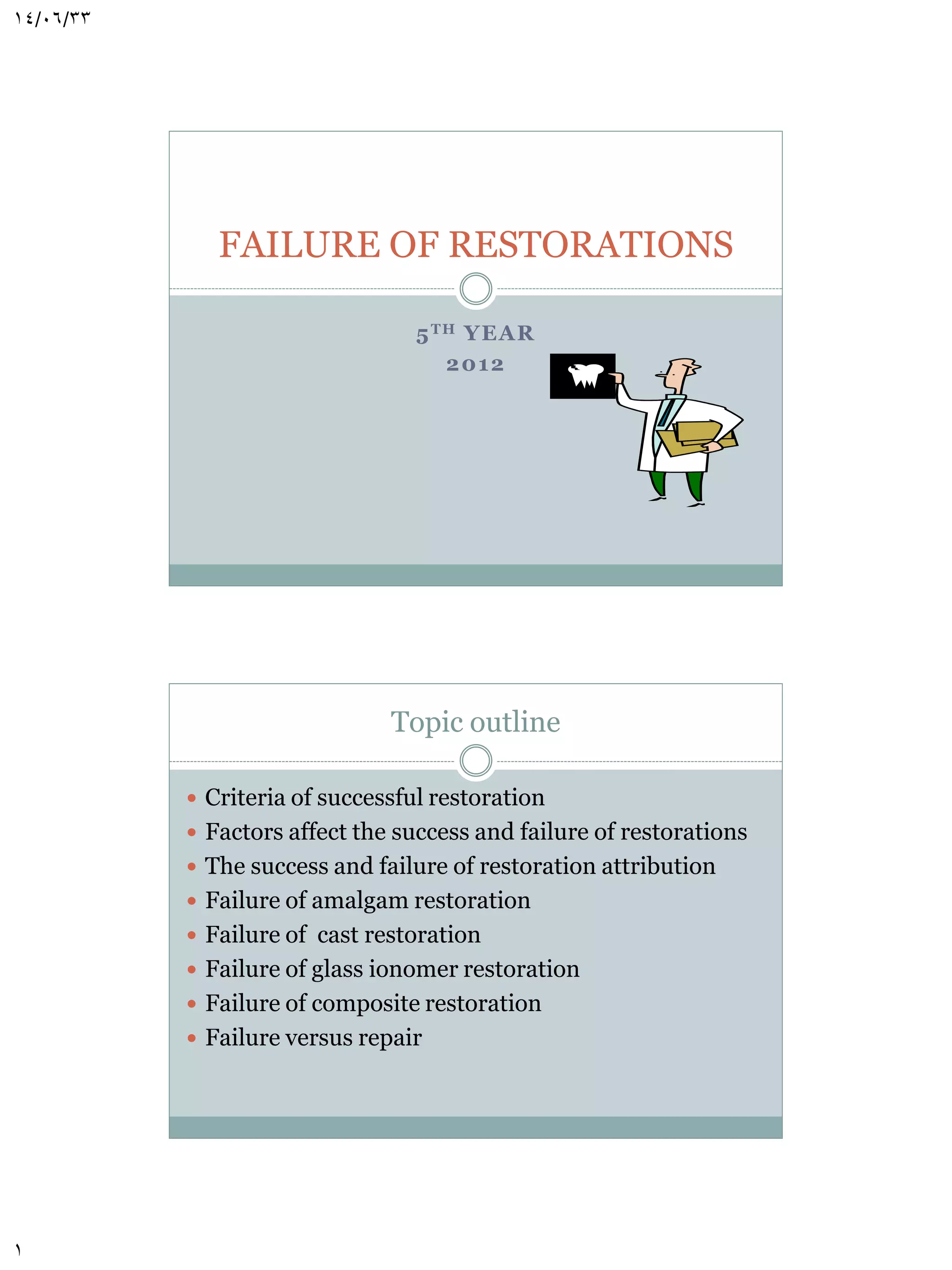 Failure of restorations | PDF