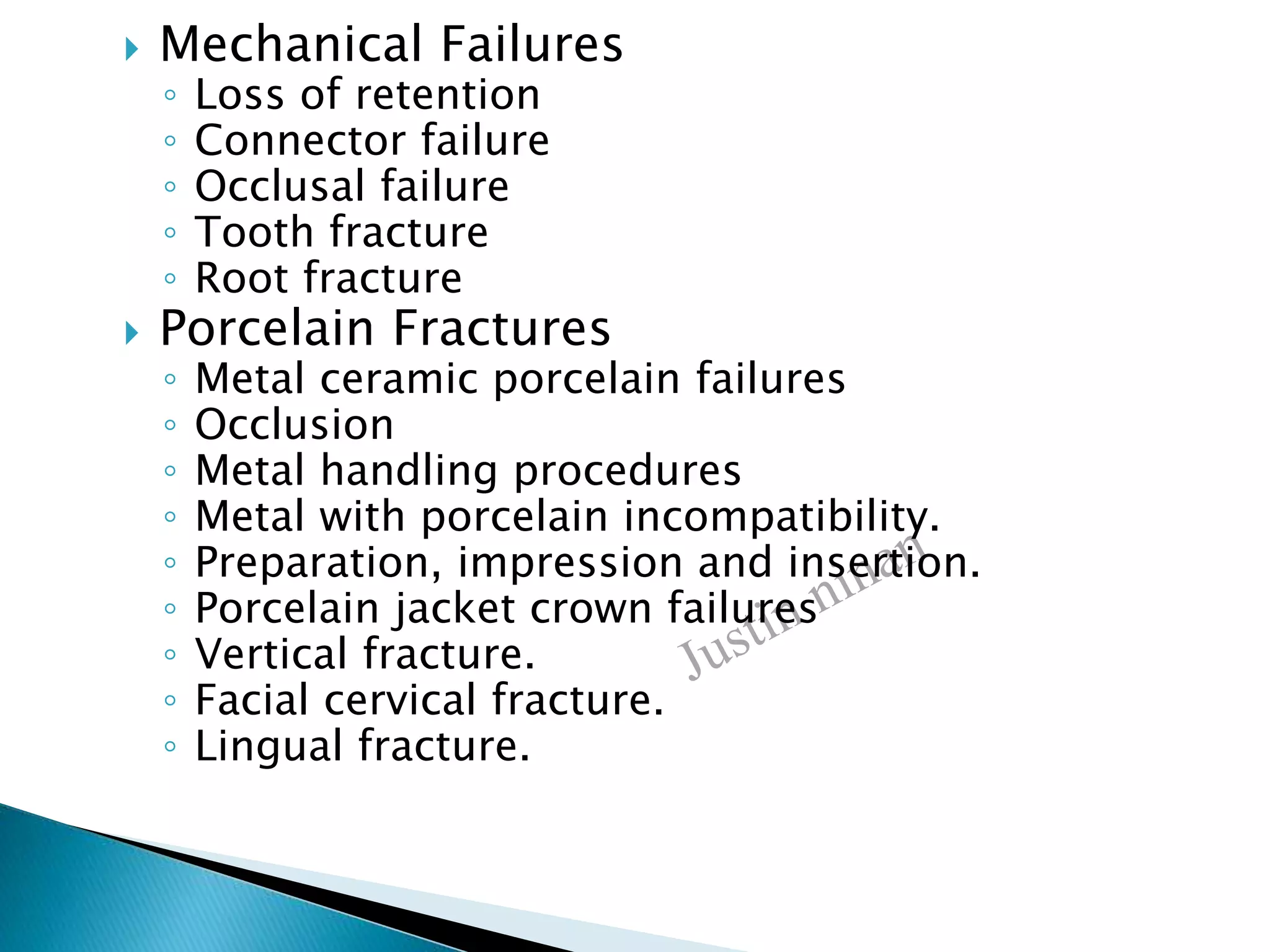 Failures in FPD Dr Justin Ninan, Malabar Dental College | PPT