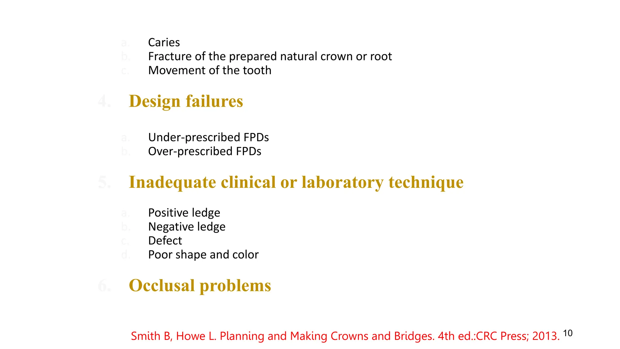 different failures in fixed partial denture | PPTX
