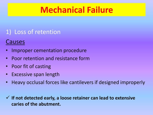 Failures in FPD.pptx | Dental Health | Diseases and Conditions