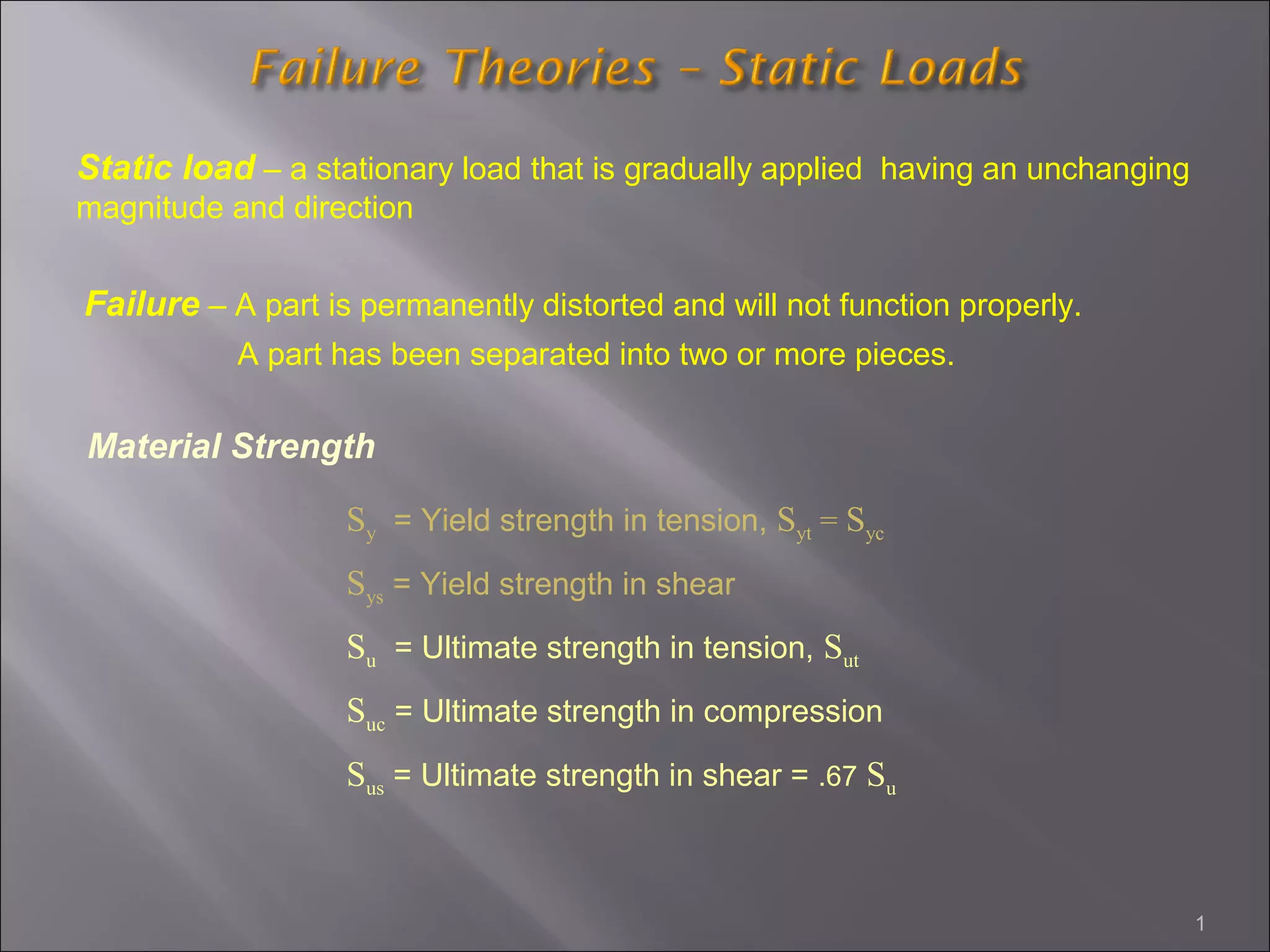 Failure Theories - Static Loads | PPT