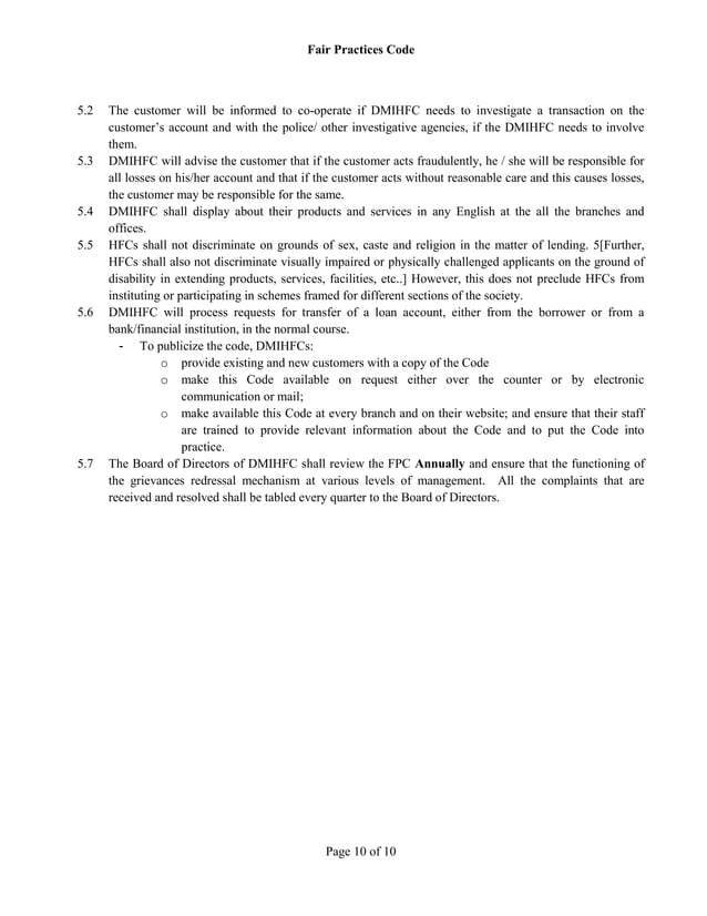 Fair practice code - DMI Housing Finance Pvt. Ltd. | PDF | Home ...