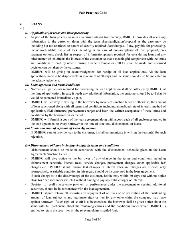 Fair practice code - DMI Housing Finance Pvt. Ltd. | PDF