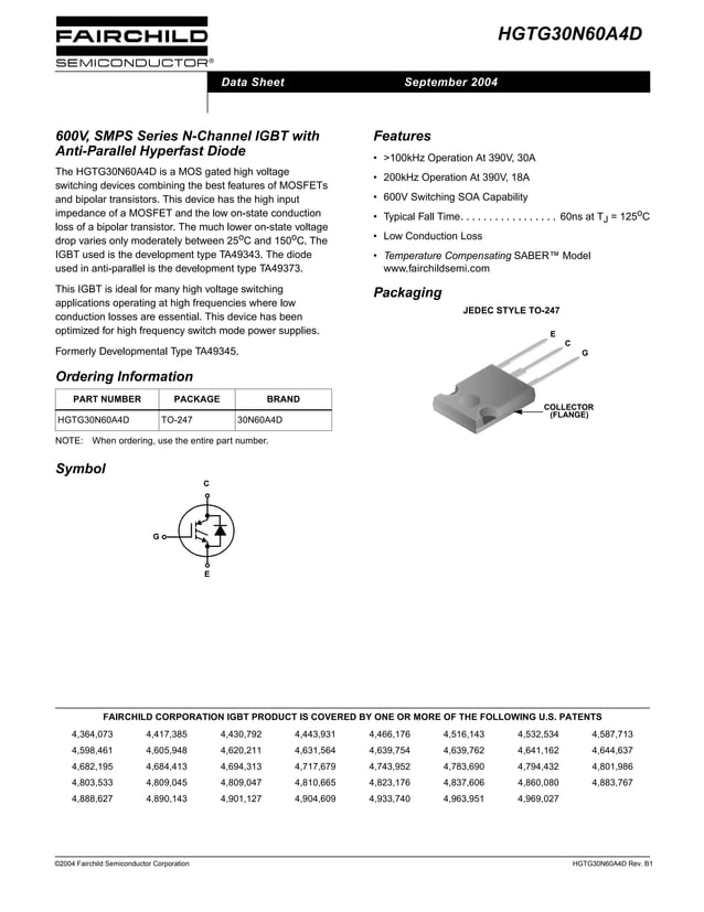 Fairchild semiconductor hgtg30n60a4d 320413 | PDF