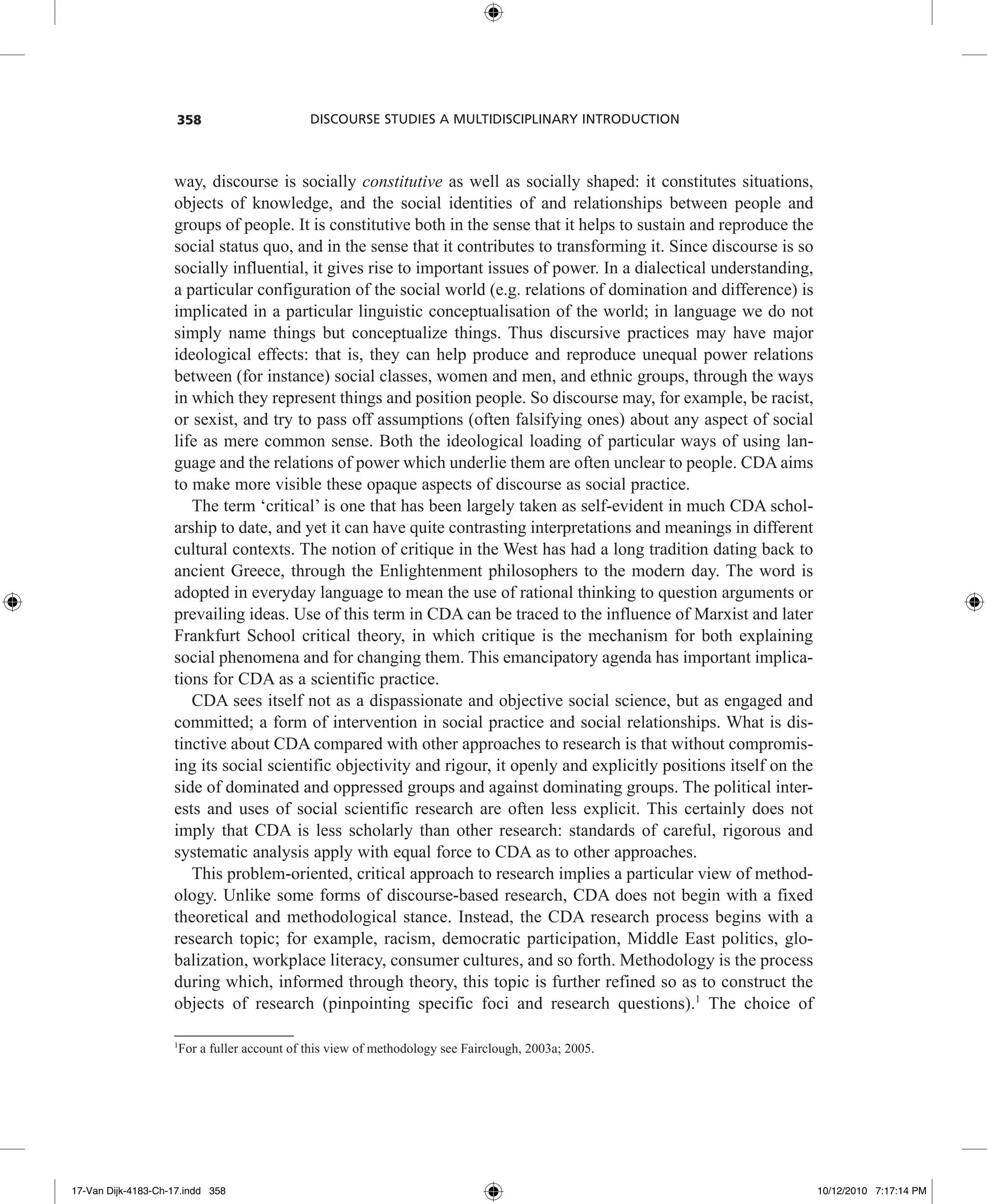 Fairclough et al, critical discourse analysis | PDF