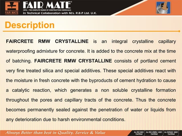 Faircrete rmw crystalline | PPT | Chemistry | Science