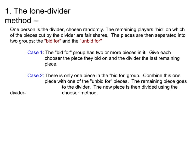 Fair division lone divider and chooser | PPT