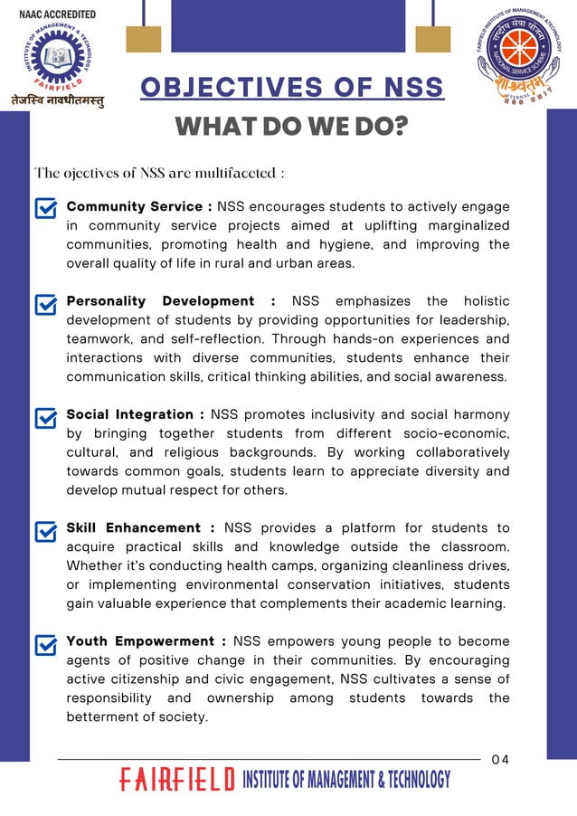 FAIRFIELD COLLEGE NSS UNIT BROCHURE.pdf | Non-Profit Organizations | Industries