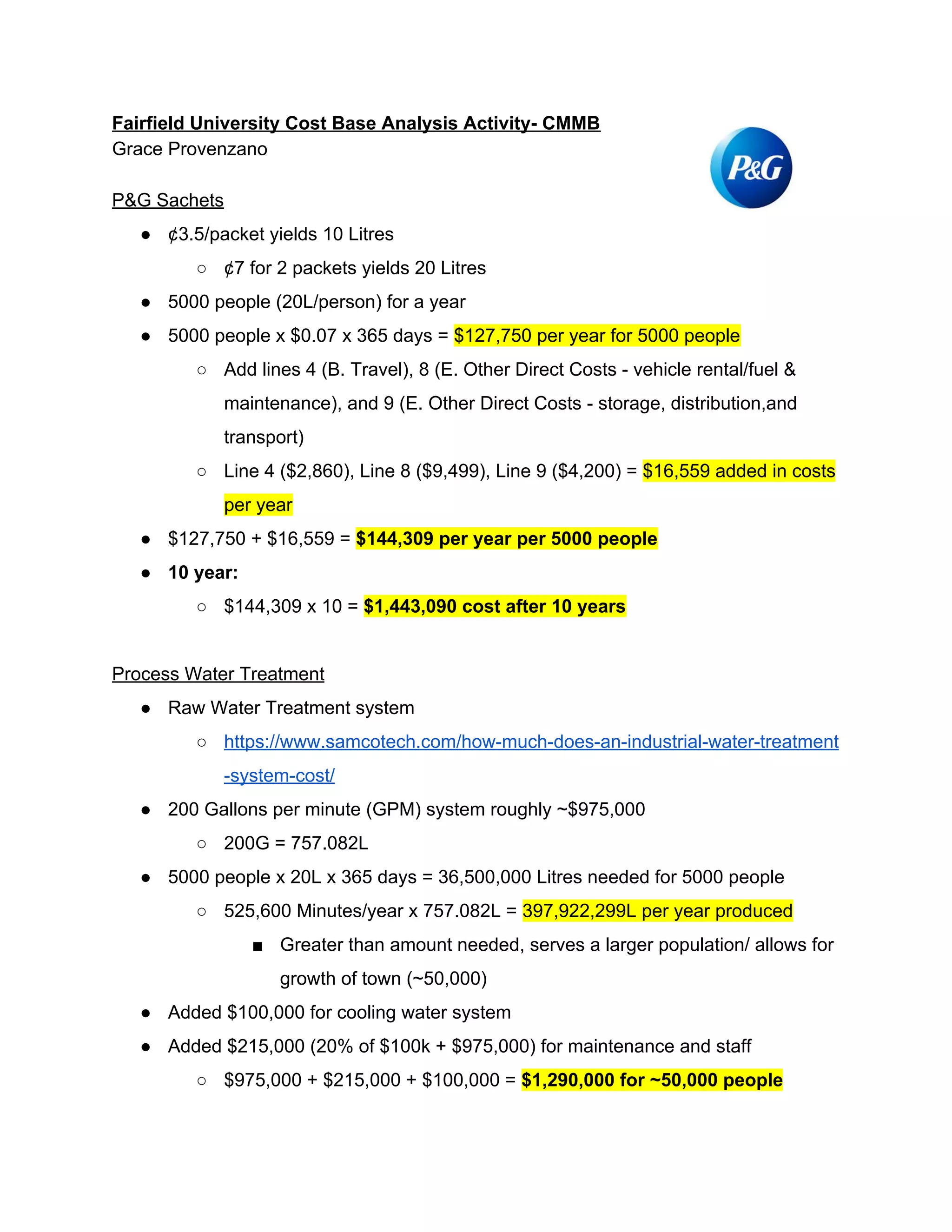 Fairfield university cost base analysis activity | PDF