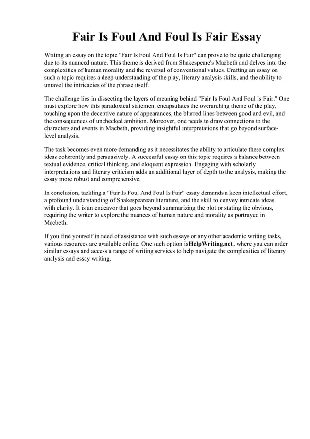 Fair Is Foul And Foul Is Fair Essay | PDF | Medical Health