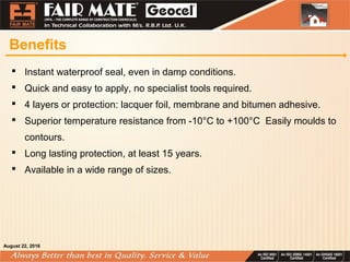 Fairmate geocel waterguard self adhesive flashing tape | PPT