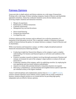 Aranca | Fairness Opinion | Valuation & Advisory Services | PDF
