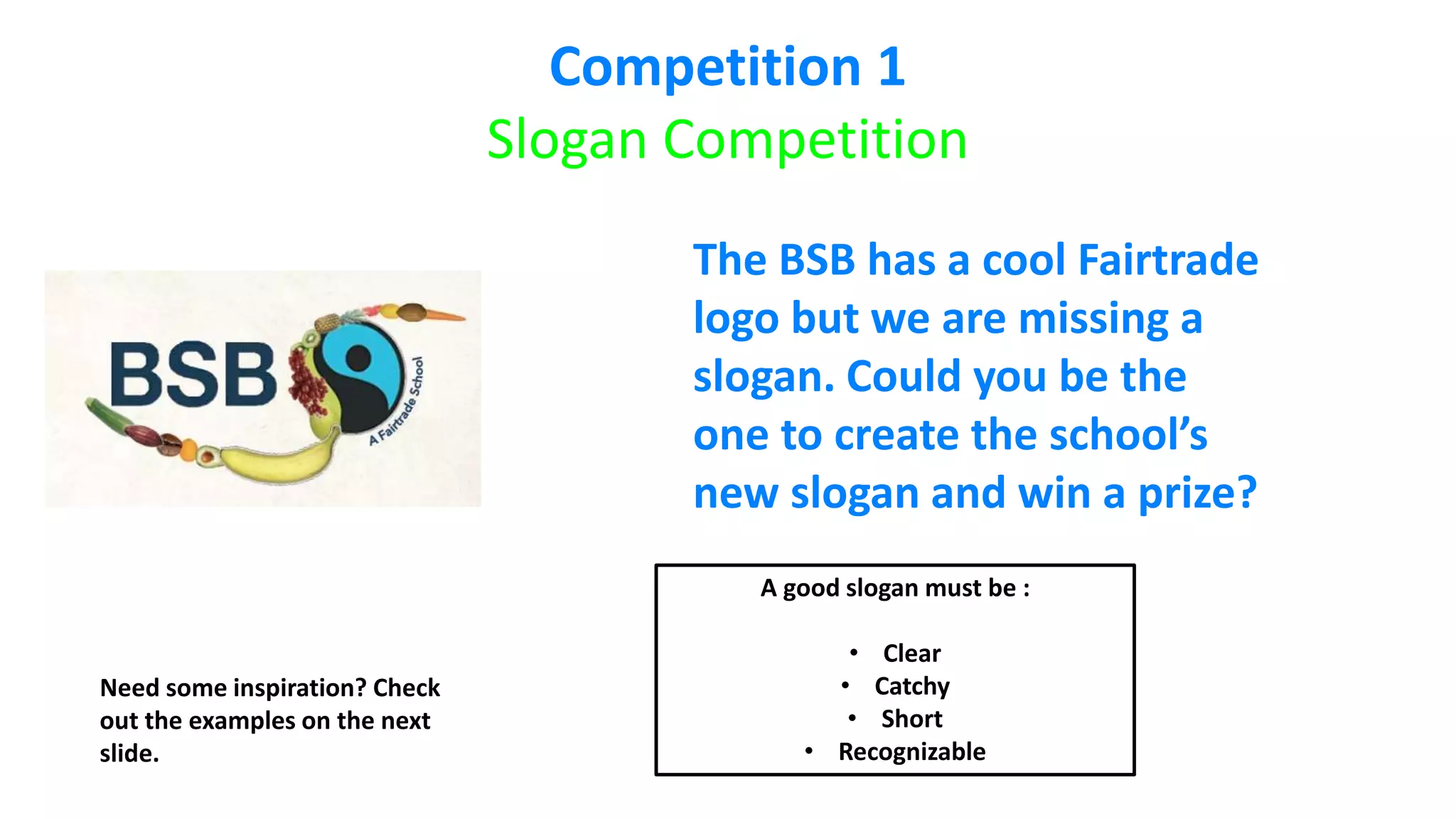 Fairtrade fortnight slogan & mascot competition | PPTX