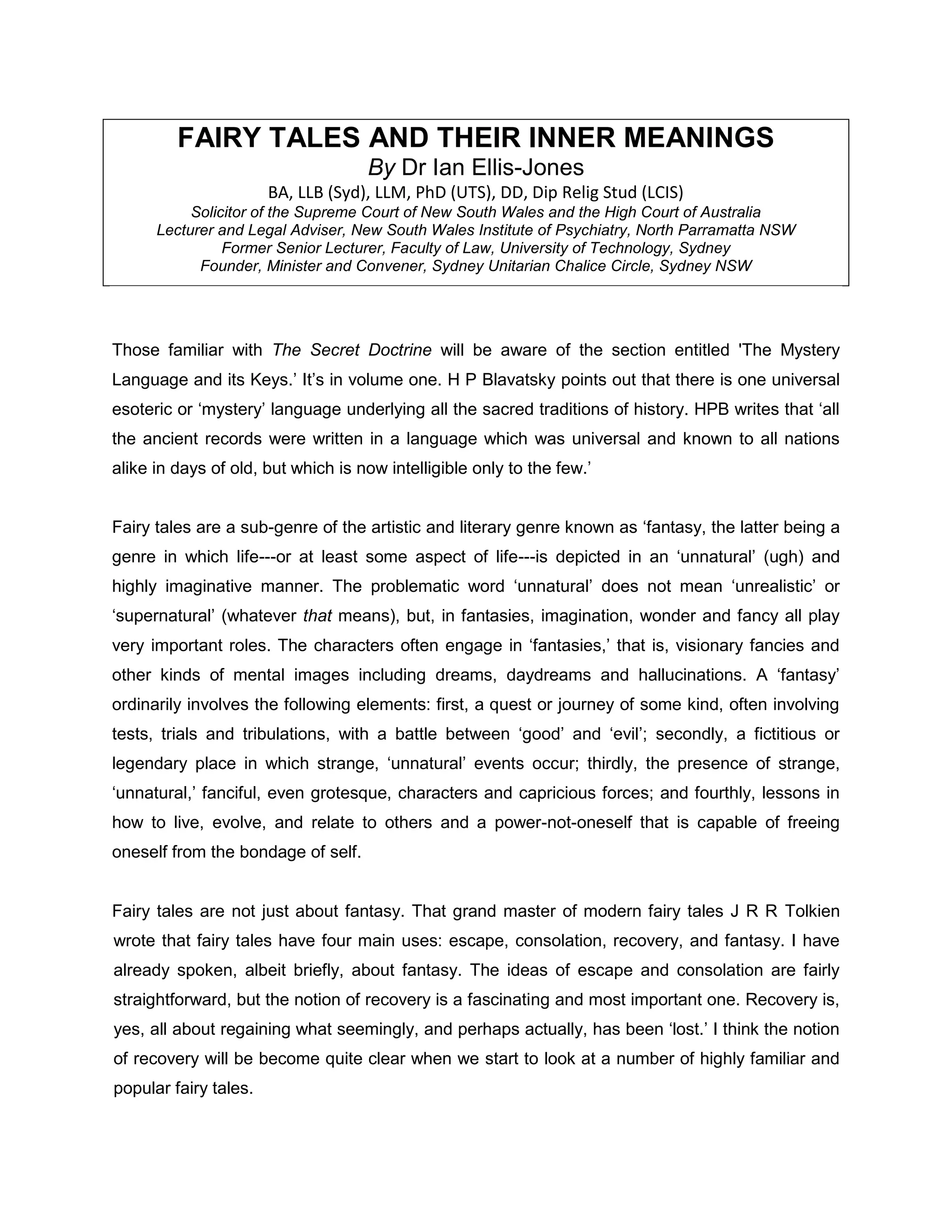 FAIRY TALES AND THEIR INNER MEANINGS | PDF