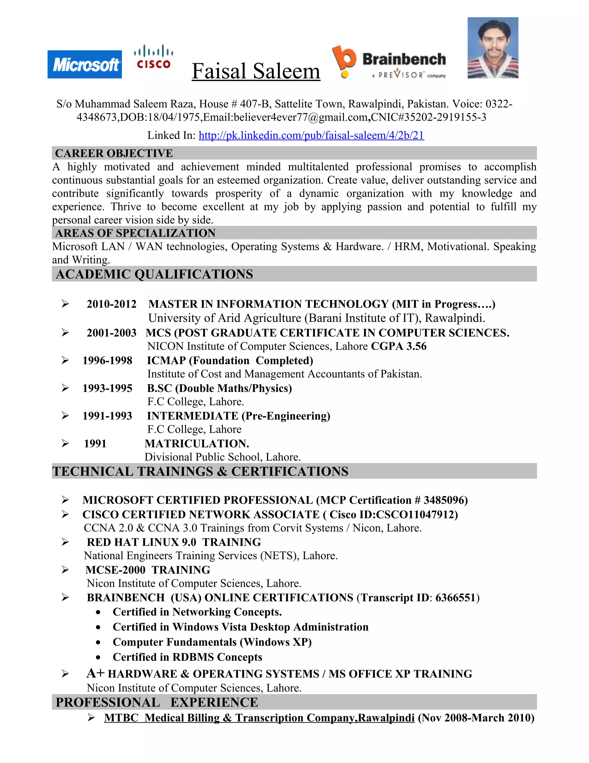 Faisal\'s Resume For Success | PDF