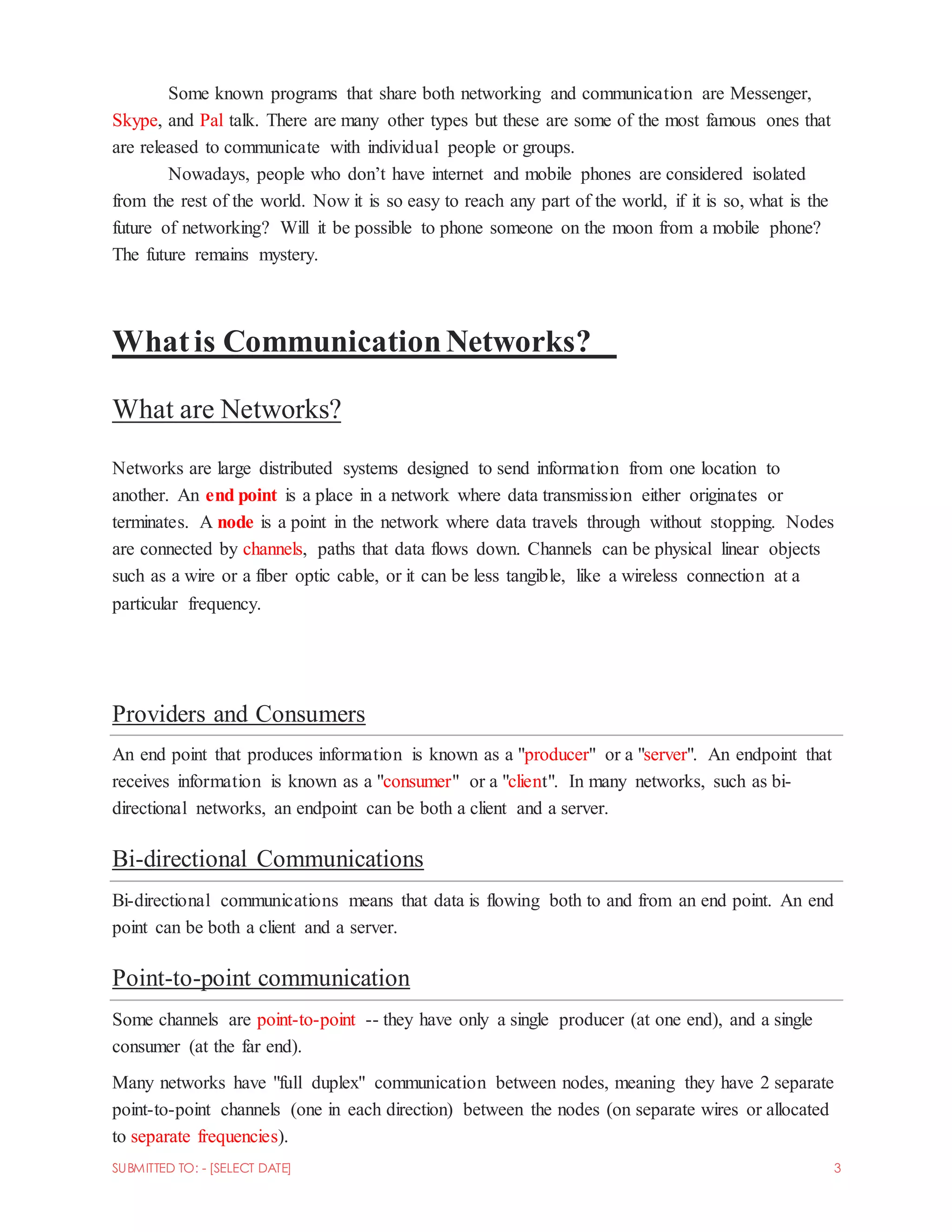 COMUNICATION NETWORK NETWORK TOPOLOGY NETWORK CABLES NETWORK DEVICES | DOCX
