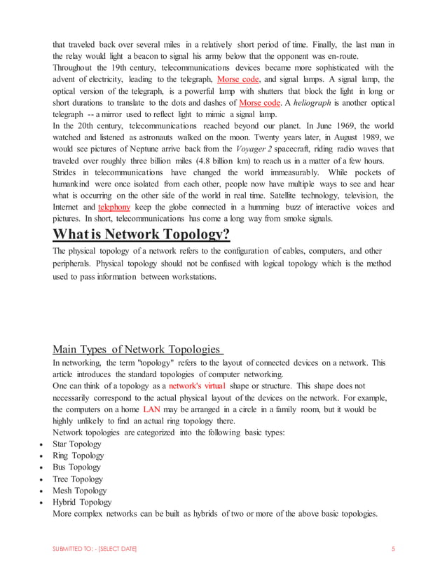 COMUNICATION NETWORK NETWORK TOPOLOGY NETWORK CABLES NETWORK DEVICES | PDF