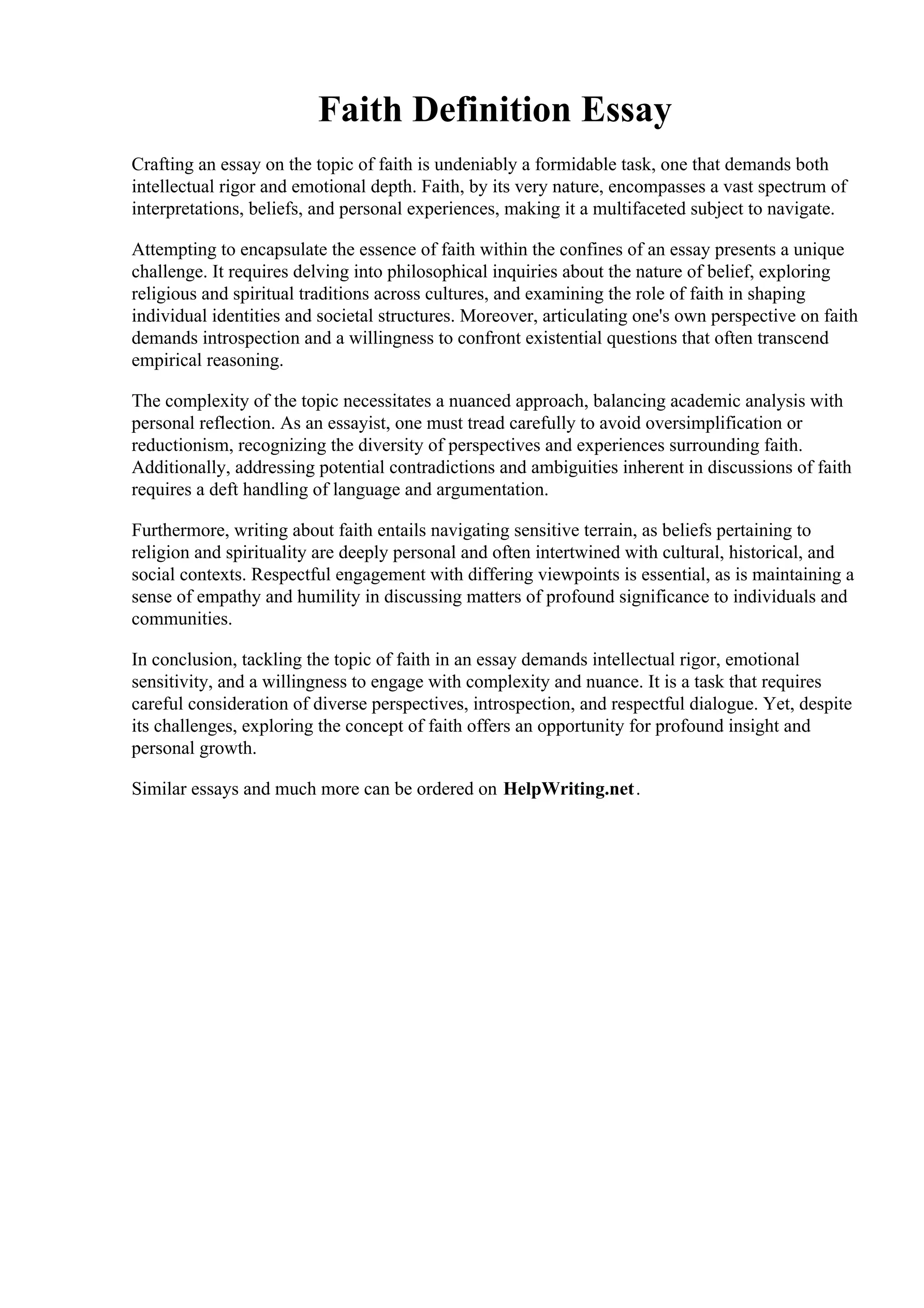 Faith Definition Essay. 5 Types of Faith - LetterPile | PDF