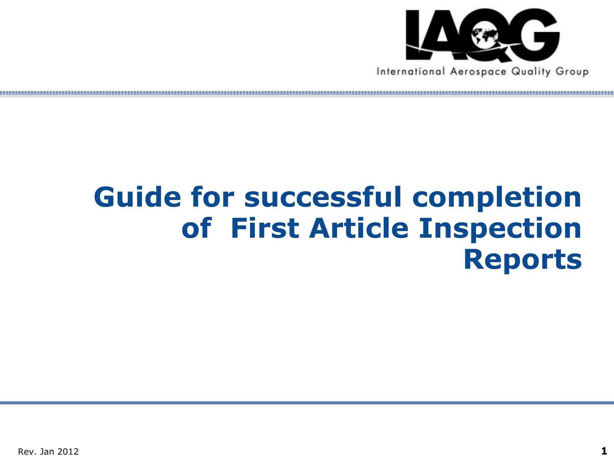 FIRST ARTICLE INSPECTION | PPT