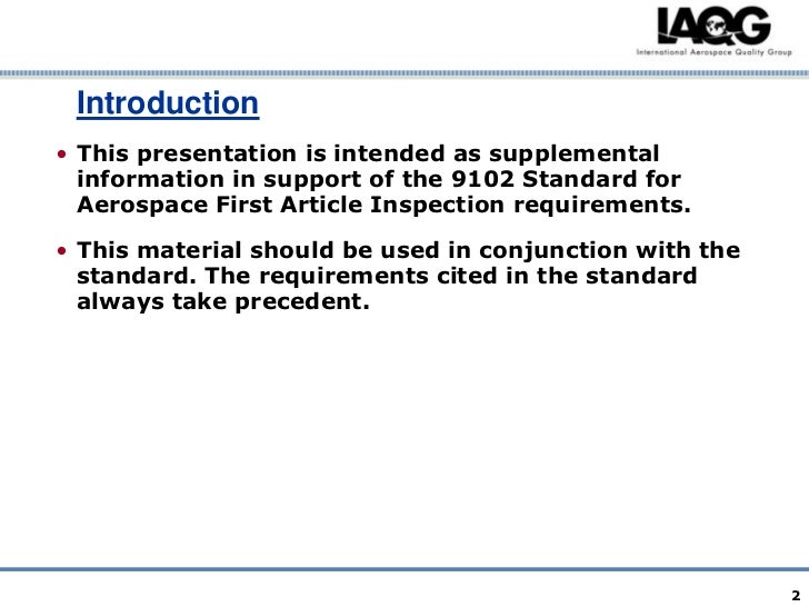FIRST ARTICLE INSPECTION