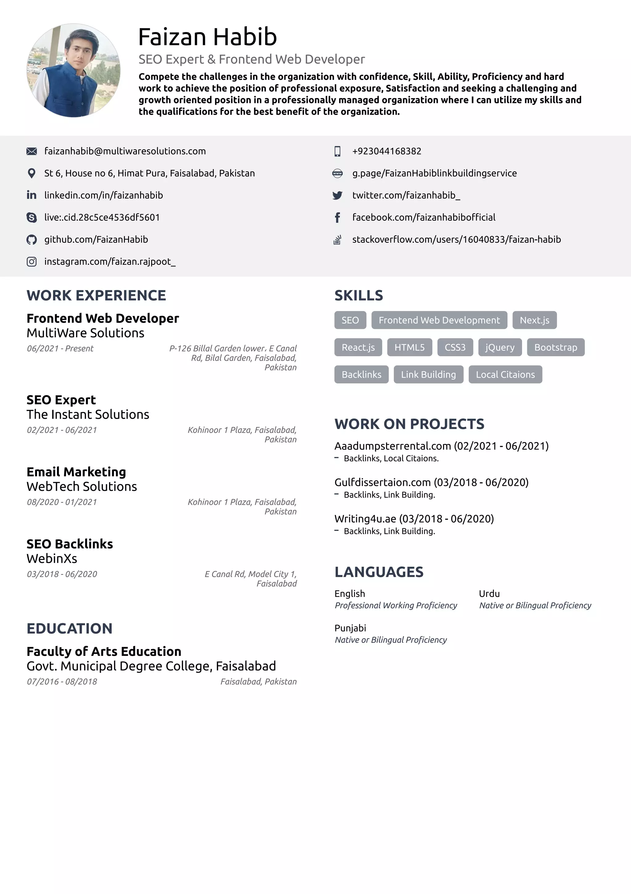 Faizan habib cv and resume | PDF