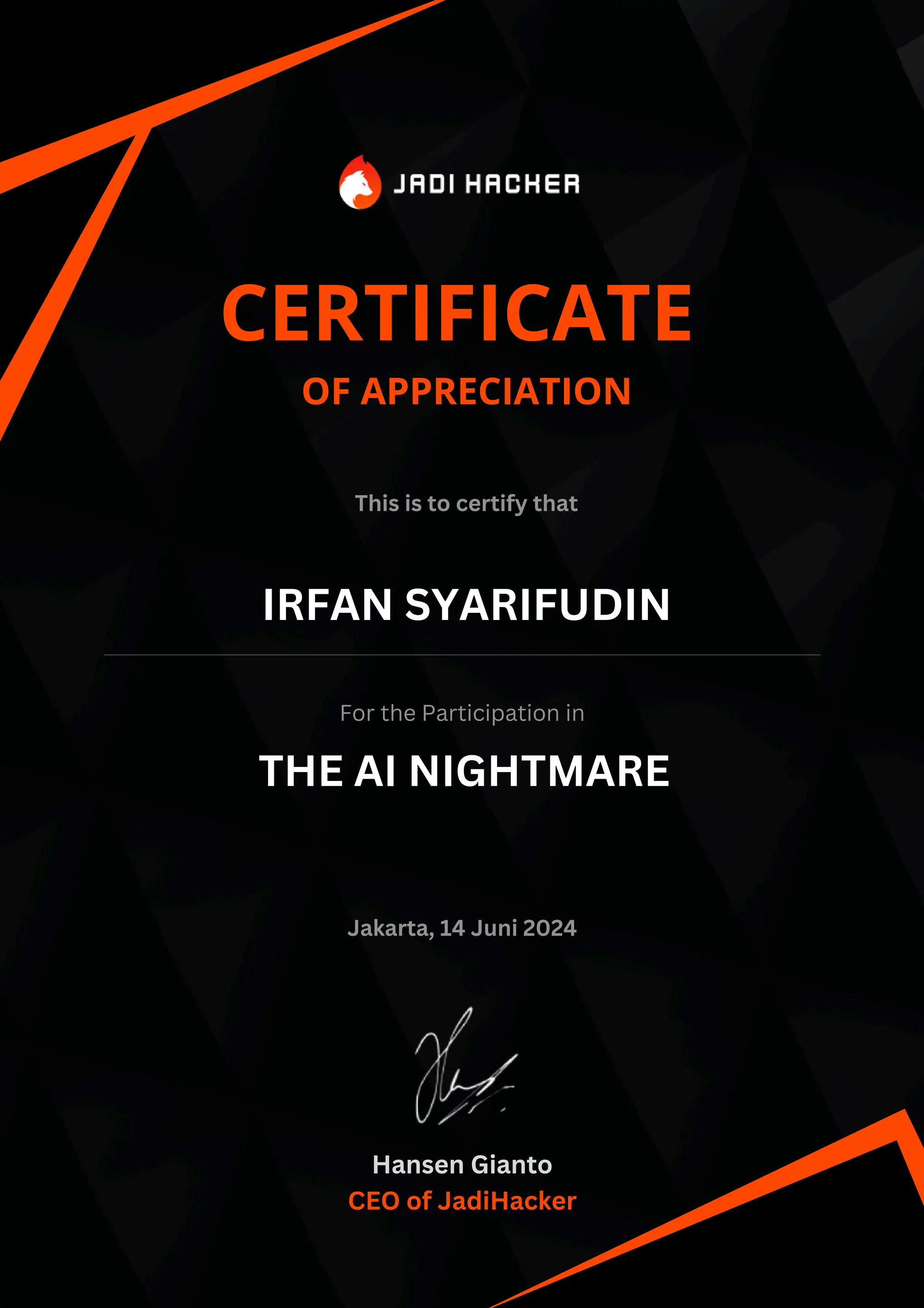 Sertifikat Webinar The AI Nightmare Jadi Hacker | PDF