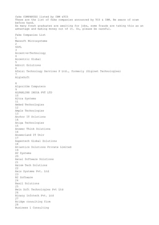 Fake company list by ibm&tcs | TXT