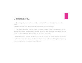 Fake currency detection using image processing | PPT